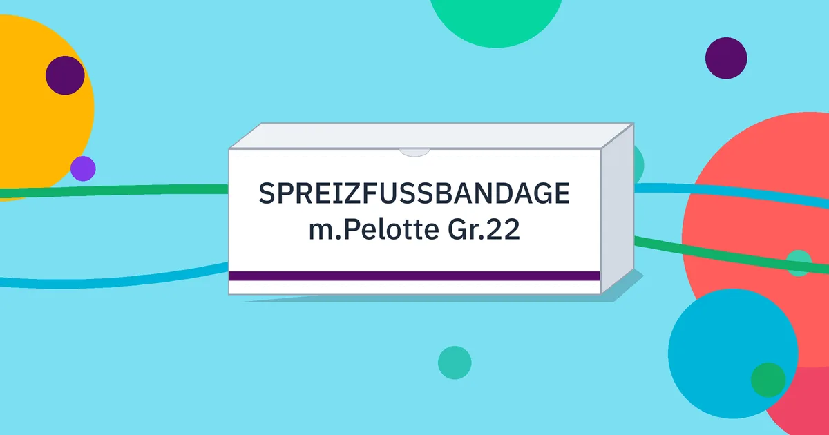 Symbolbild: Packung mit der Aufschrift SPREIZFUSSBANDAGE m.Pelotte Gr.22 (PZN 04863962) – Verfügbarkeit und Bezug in Apotheken in Frankfurt am Main