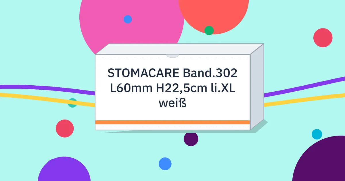 Symbolbild: Packung mit der Aufschrift STOMACARE Band.302 L60mm H22,5cm li.XL weiß (PZN 03414038) – Verfügbarkeit und Bezug in Apotheken in Frankfurt am Main