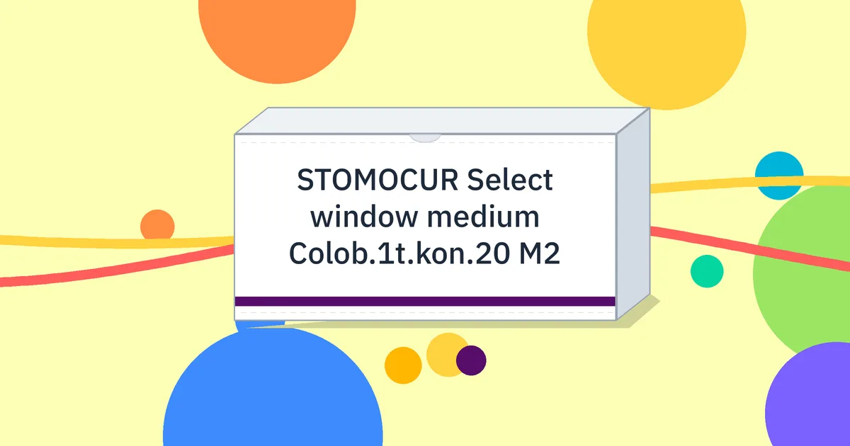Symbolbild: Packung mit der Aufschrift STOMOCUR Select window medium Colob.1t.kon.20 M2 (PZN 17617360) – Verfügbarkeit und Bezug in Apotheken in Frankfurt am Main