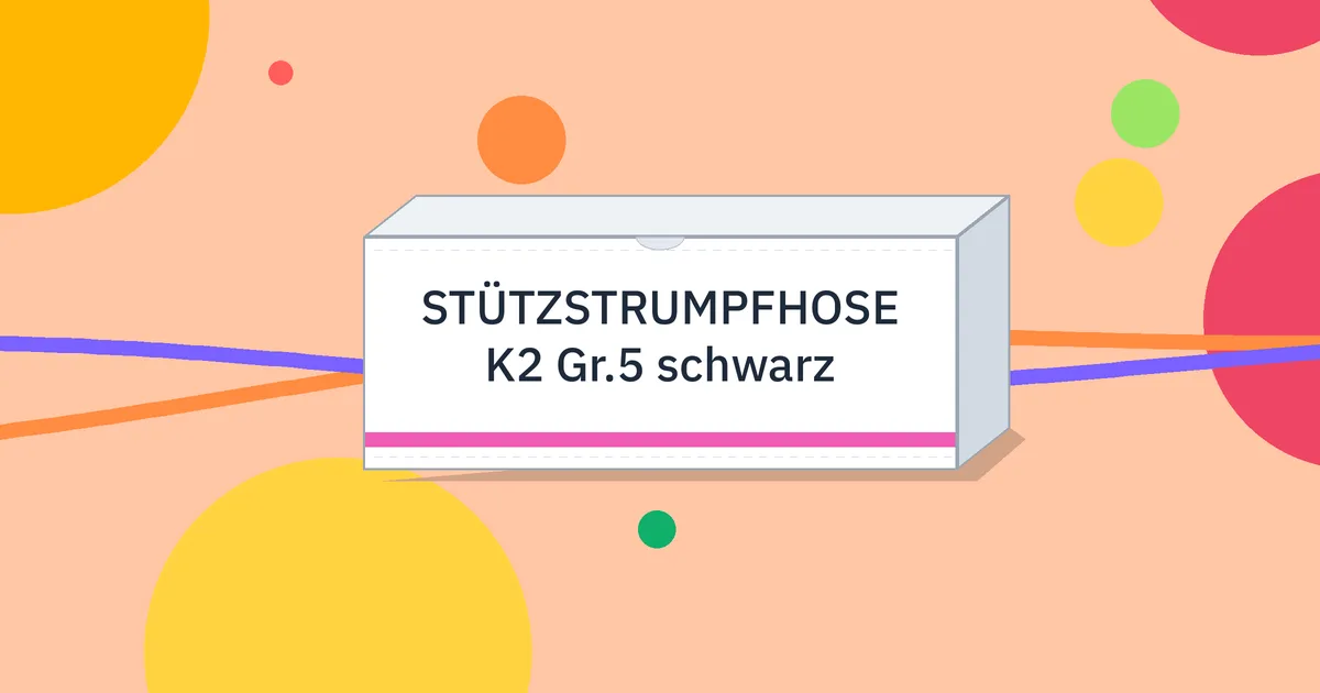Symbolbild: Packung mit der Aufschrift STÜTZSTRUMPFHOSE K2 Gr.5 schwarz (PZN 01978587) – Verfügbarkeit und Bezug in Apotheken in Frankfurt am Main