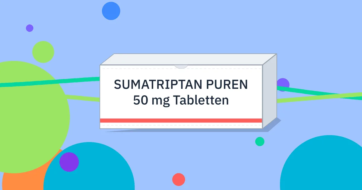Symbolbild: Packung mit der Aufschrift SUMATRIPTAN PUREN 50 mg Tabletten (PZN 17416839) – Verfügbarkeit und Bezug in Apotheken in Frankfurt am Main