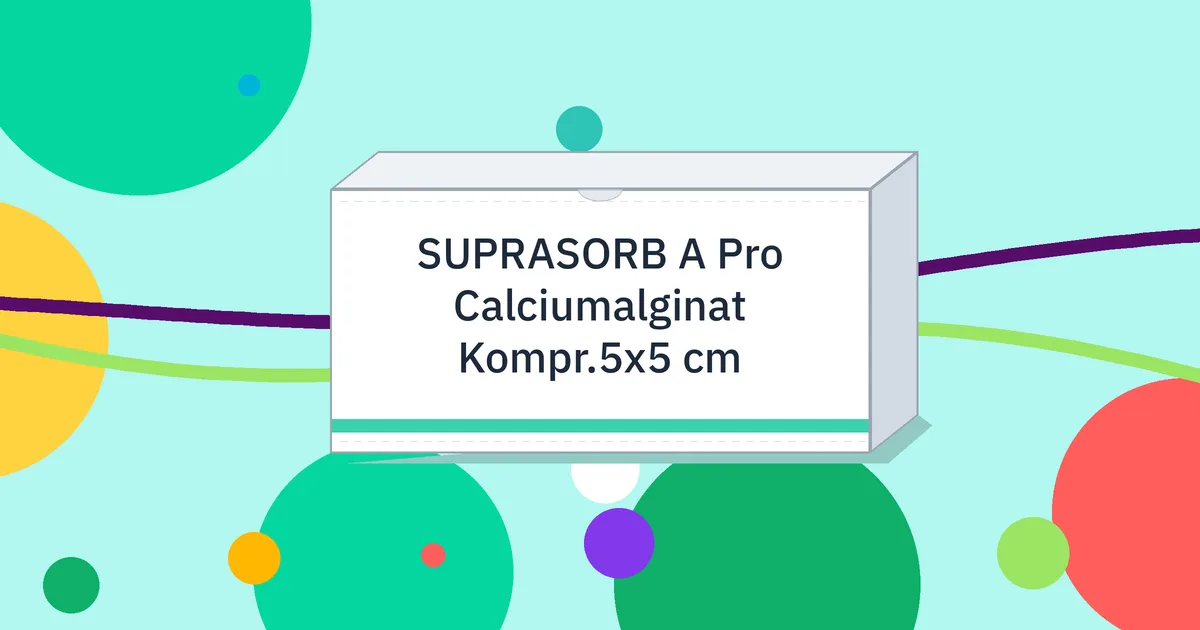 Symbolbild: Packung mit der Aufschrift SUPRASORB A Pro Calciumalginat Kompr.5x5 cm (PZN 18323086) – Verfügbarkeit und Bezug in Apotheken in Frankfurt am Main