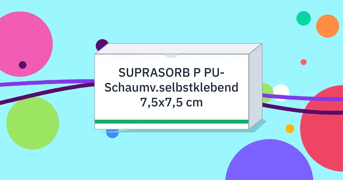 Symbolbild: Packung mit der Aufschrift SUPRASORB P PU-Schaumv.selbstklebend 7,5x7,5 cm (PZN 17512247) – Verfügbarkeit und Bezug in Apotheken in Frankfurt am Main