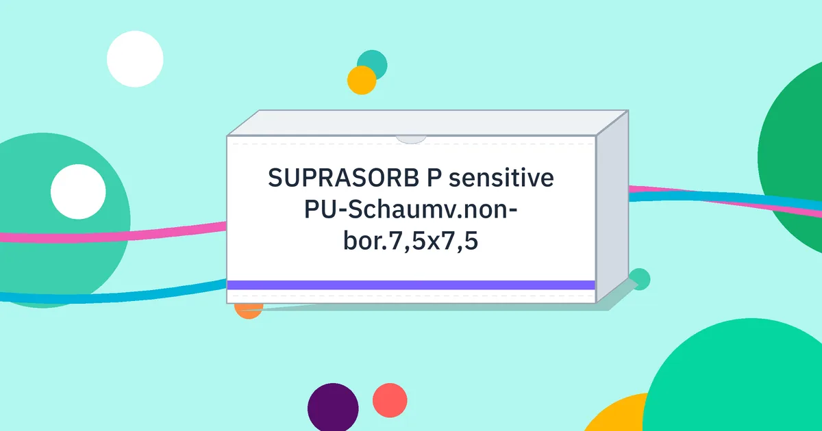 Symbolbild: Packung mit der Aufschrift SUPRASORB P sensitive PU-Schaumv.non-bor.7,5x7,5 (PZN 16505529) – Verfügbarkeit und Bezug in Apotheken in Frankfurt am Main