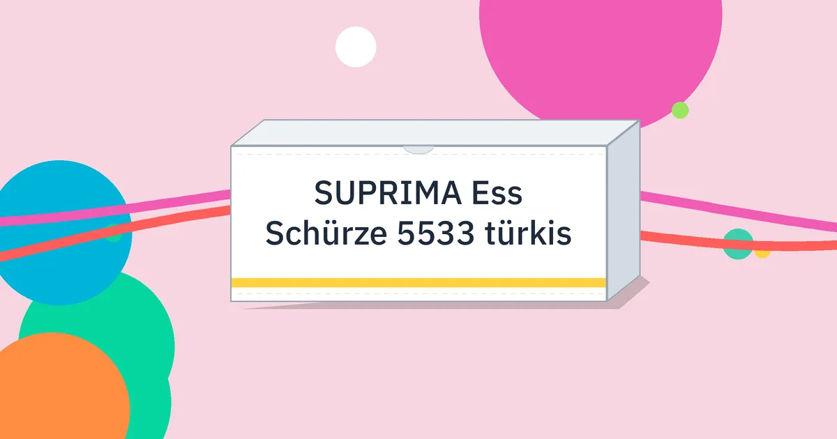 Symbolbild: Packung mit der Aufschrift SUPRIMA Ess Schürze 5533 türkis (PZN 02856739) – Verfügbarkeit und Bezug in Apotheken in Frankfurt am Main