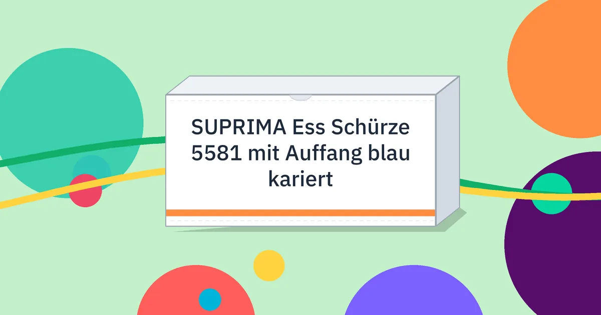 Symbolbild: Packung mit der Aufschrift SUPRIMA Ess Schürze 5581 mit Auffang blau kariert (PZN 09785511) – Verfügbarkeit und Bezug in Apotheken in Frankfurt am Main
