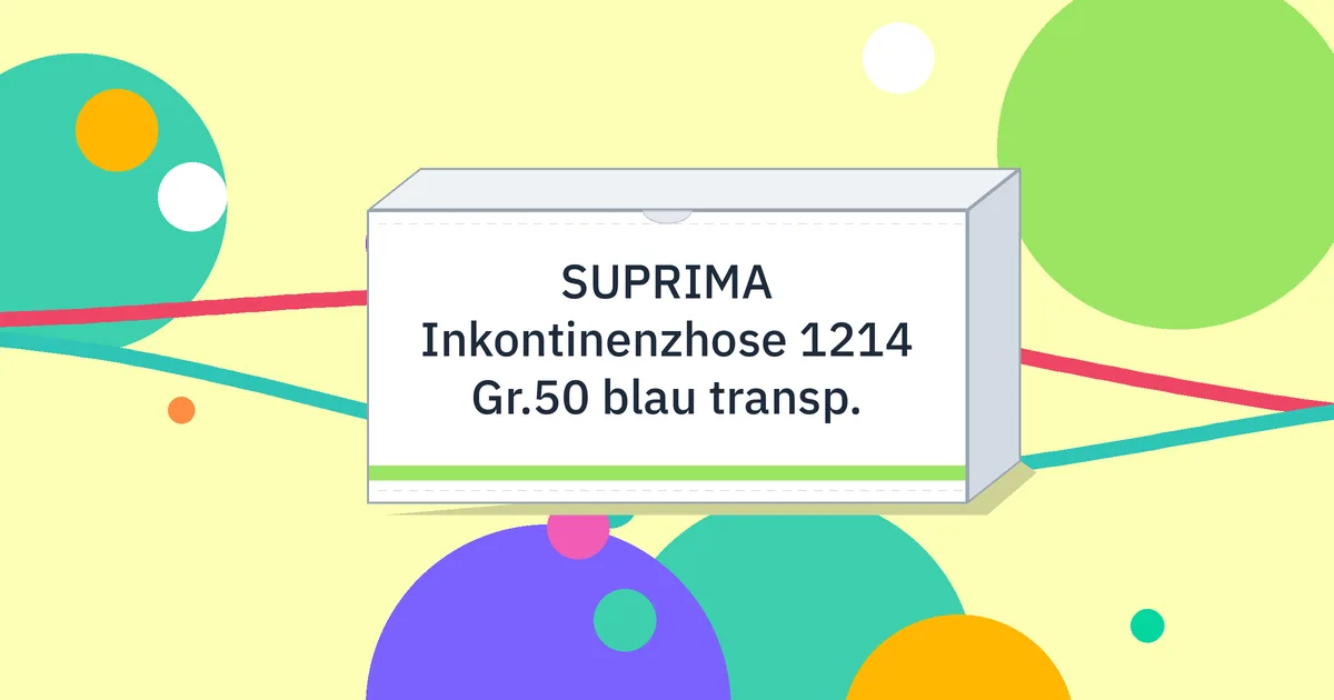 Symbolbild: Packung mit der Aufschrift SUPRIMA Inkontinenzhose 1214 Gr.50 blau transp. (PZN 02852747) – Verfügbarkeit und Bezug in Apotheken in Frankfurt am Main