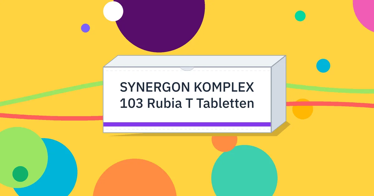 Symbolbild: Packung mit der Aufschrift SYNERGON KOMPLEX 103 Rubia T Tabletten (PZN 20167251) – Verfügbarkeit und Bezug in Apotheken in Frankfurt am Main