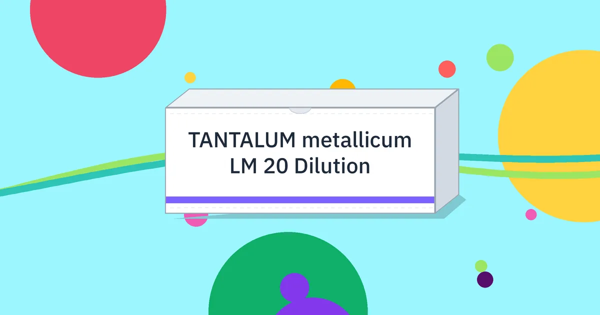 Symbolbild: Packung mit der Aufschrift TANTALUM metallicum LM 20 Dilution (PZN 13213594) – Verfügbarkeit und Bezug in Apotheken in Frankfurt am Main