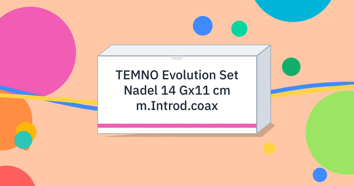 Symbolbild: Packung mit der Aufschrift TEMNO Evolution Set Nadel 14 Gx11 cm m.Introd.coax (PZN 18765967) – Verfügbarkeit und Bezug in Apotheken in Frankfurt am Main