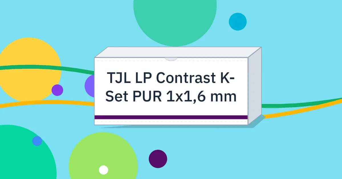 Symbolbild: Packung mit der Aufschrift TJL LP Contrast K-Set PUR 1x1,6 mm (PZN 17588724) – Verfügbarkeit und Bezug in Apotheken in Frankfurt am Main