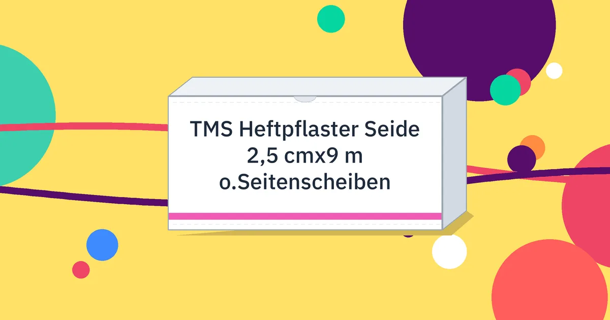 Symbolbild: Packung mit der Aufschrift TMS Heftpflaster Seide 2,5 cmx9 m o.Seitenscheiben (PZN 18316784) – Verfügbarkeit und Bezug in Apotheken in Frankfurt am Main