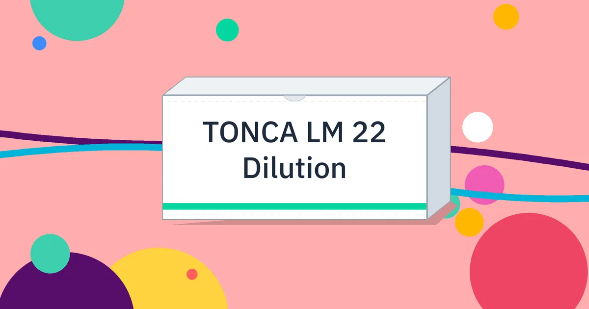 Symbolbild: Packung mit der Aufschrift TONCA LM 22 Dilution (PZN 13225396) – Verfügbarkeit und Bezug in Apotheken in Frankfurt am Main