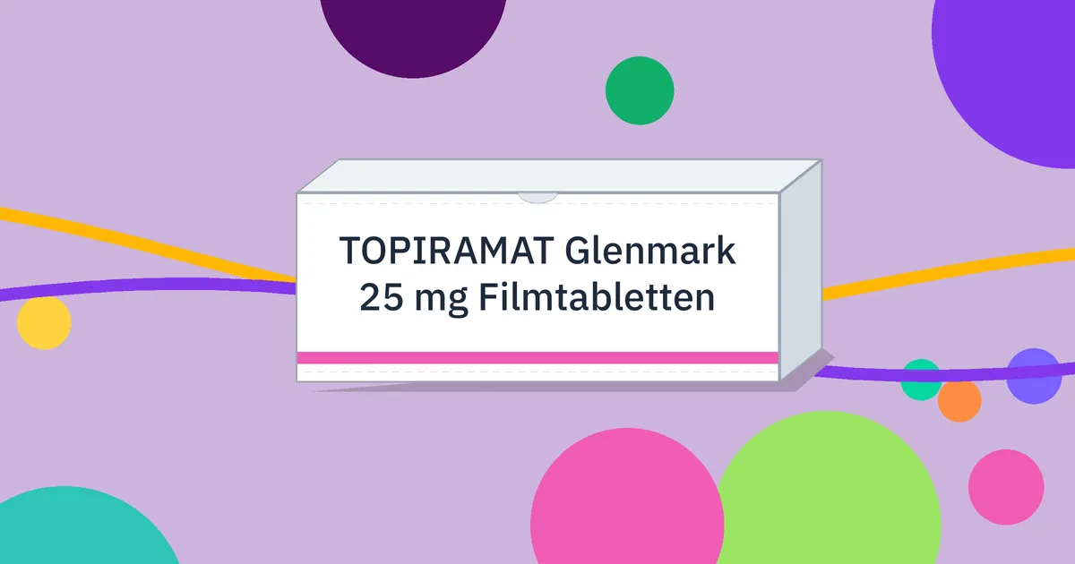 Symbolbild: Packung mit der Aufschrift TOPIRAMAT Glenmark 25 mg Filmtabletten (PZN 09098615) – Verfügbarkeit und Bezug in Apotheken in Frankfurt am Main