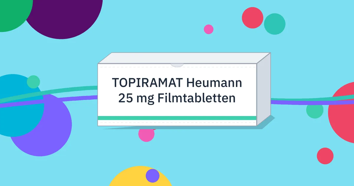 Symbolbild: Packung mit der Aufschrift TOPIRAMAT Heumann 25 mg Filmtabletten (PZN 03327492) – Verfügbarkeit und Bezug in Apotheken in Frankfurt am Main
