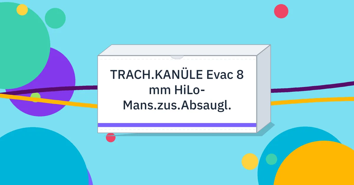Symbolbild: Packung mit der Aufschrift TRACH.KANÜLE Evac 8 mm HiLo-Mans.zus.Absaugl. (PZN 03379968) – Verfügbarkeit und Bezug in Apotheken in Frankfurt am Main