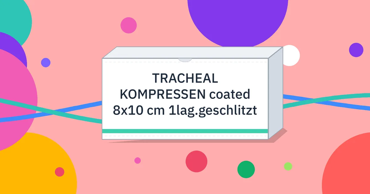 Symbolbild: Packung mit der Aufschrift TRACHEAL KOMPRESSEN coated 8x10 cm 1lag.geschlitzt (PZN 19304197) – Verfügbarkeit und Bezug in Apotheken in Frankfurt am Main