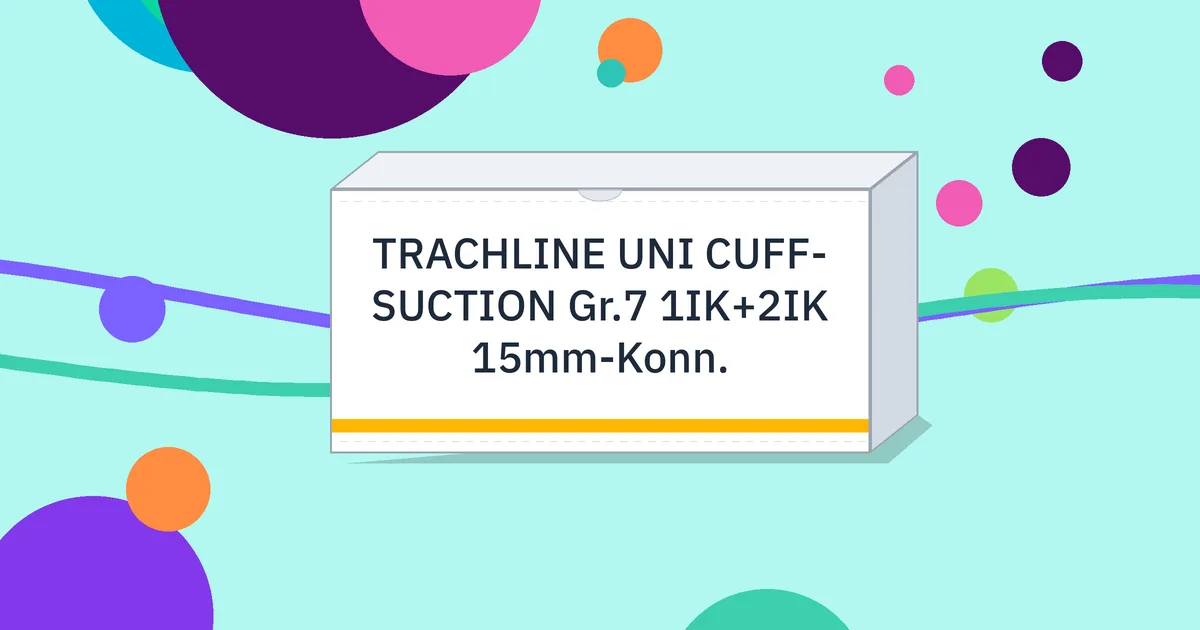 Symbolbild: Packung mit der Aufschrift TRACHLINE UNI CUFF-SUCTION Gr.7 1IK+2IK 15mm-Konn. (PZN 17156290) – Verfügbarkeit und Bezug in Apotheken in Frankfurt am Main