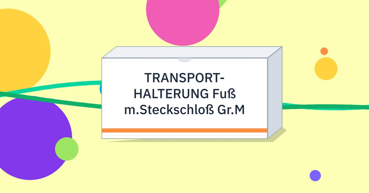 Symbolbild: Packung mit der Aufschrift TRANSPORT-HALTERUNG Fuß m.Steckschloß Gr.M (PZN 17280073) – Verfügbarkeit und Bezug in Apotheken in Frankfurt am Main