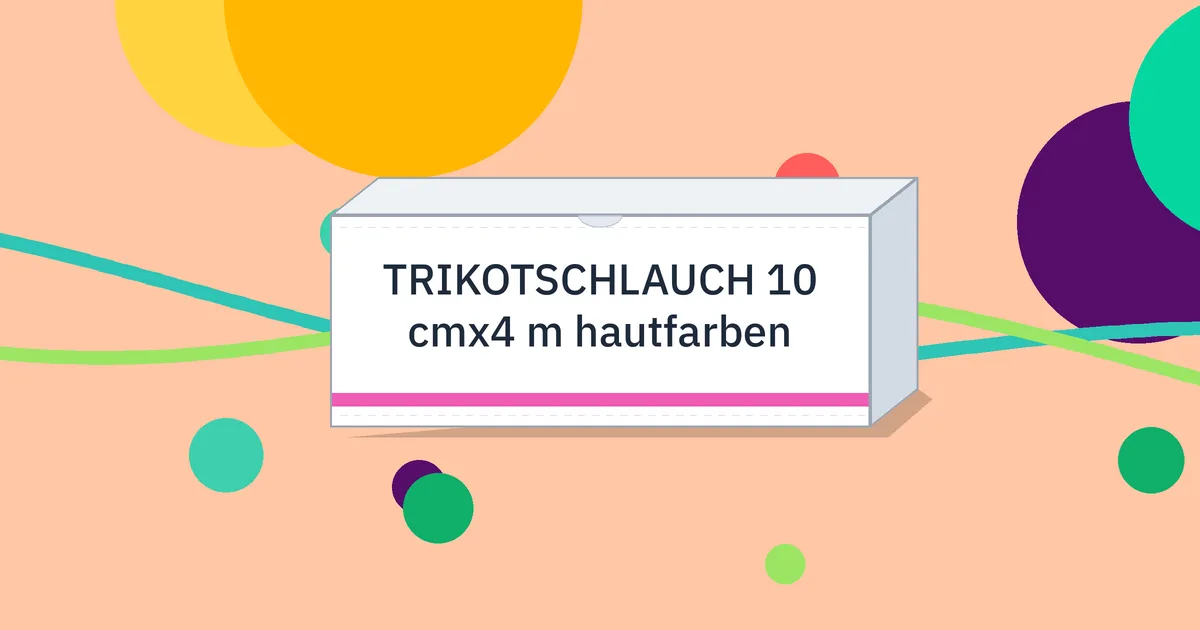 Symbolbild: Packung mit der Aufschrift TRIKOTSCHLAUCH 10 cmx4 m hautfarben (PZN 01721144) – Verfügbarkeit und Bezug in Apotheken in Frankfurt am Main