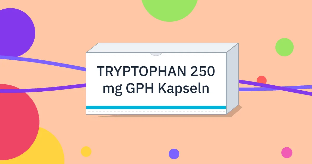 Symbolbild: Packung mit der Aufschrift TRYPTOPHAN 250 mg GPH Kapseln (PZN 00943687) – Verfügbarkeit und Bezug in Apotheken in Frankfurt am Main