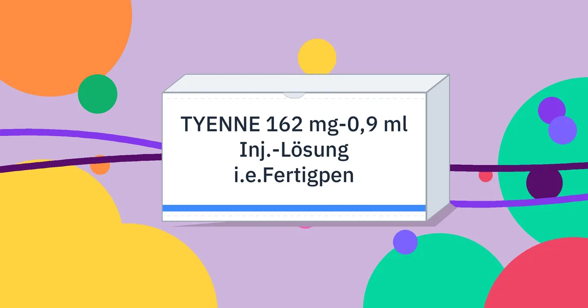 Symbolbild: Packung mit der Aufschrift TYENNE 162 mg-0,9 ml Inj.-Lösung i.e.Fertigpen (PZN 19248263) – Verfügbarkeit und Bezug in Apotheken in Frankfurt am Main
