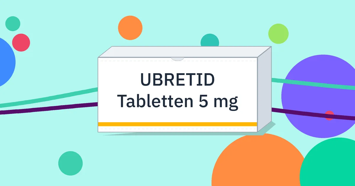 Symbolbild: Packung mit der Aufschrift UBRETID Tabletten 5 mg (PZN 13424629) – Verfügbarkeit und Bezug in Apotheken in Frankfurt am Main