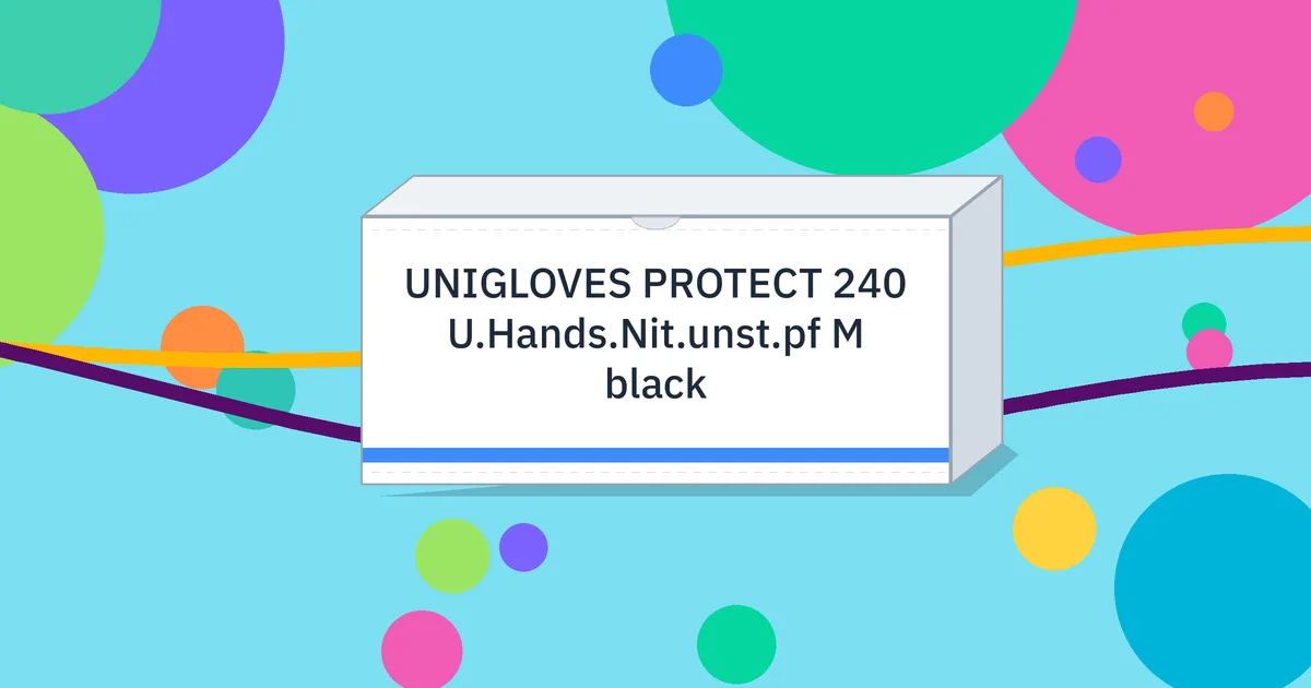 Symbolbild: Packung mit der Aufschrift UNIGLOVES PROTECT 240 U.Hands.Nit.unst.pf M black (PZN 20080923) – Verfügbarkeit und Bezug in Apotheken in Frankfurt am Main