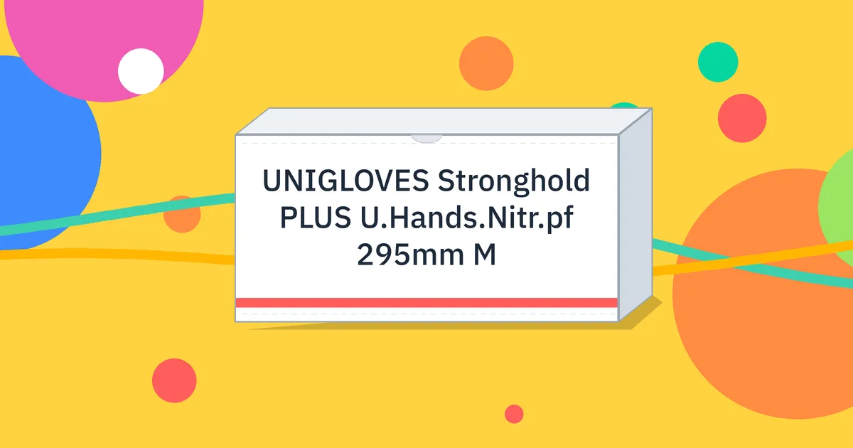 Symbolbild: Packung mit der Aufschrift UNIGLOVES Stronghold PLUS U.Hands.Nitr.pf 295mm M (PZN 18102764) – Verfügbarkeit und Bezug in Apotheken in Frankfurt am Main