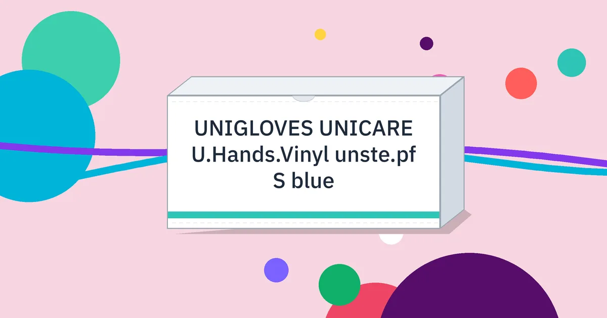 Symbolbild: Packung mit der Aufschrift UNIGLOVES UNICARE U.Hands.Vinyl unste.pf S blue (PZN 20120137) – Verfügbarkeit und Bezug in Apotheken in Frankfurt am Main