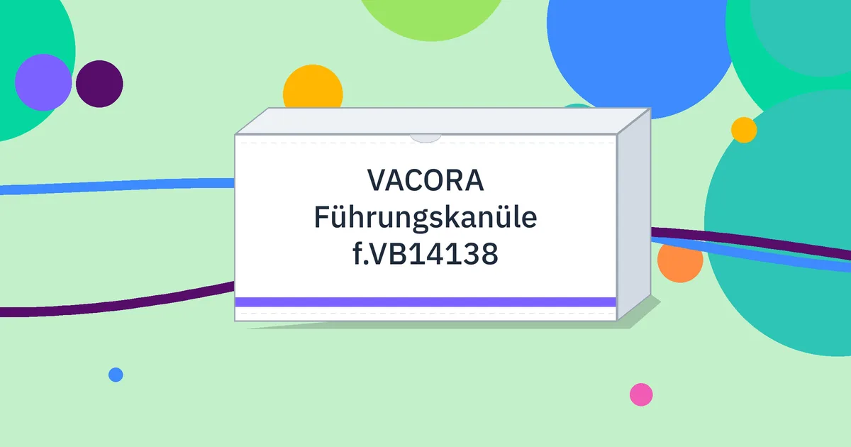 Symbolbild: Packung mit der Aufschrift VACORA Führungskanüle f.VB14138 (PZN 07780998) – Verfügbarkeit und Bezug in Apotheken in Frankfurt am Main