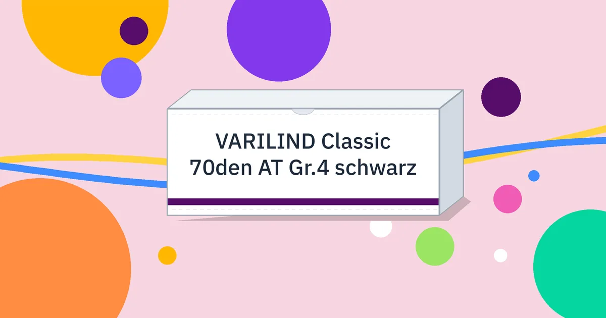 Symbolbild: Packung mit der Aufschrift VARILIND Classic 70den AT Gr.4 schwarz (PZN 09521829) – Verfügbarkeit und Bezug in Apotheken in Frankfurt am Main