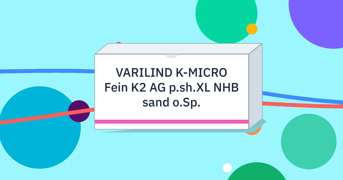 Symbolbild: Packung mit der Aufschrift VARILIND K-MICRO Fein K2 AG p.sh.XL NHB sand o.Sp. (PZN 20556030) – Verfügbarkeit und Bezug in Apotheken in Frankfurt am Main