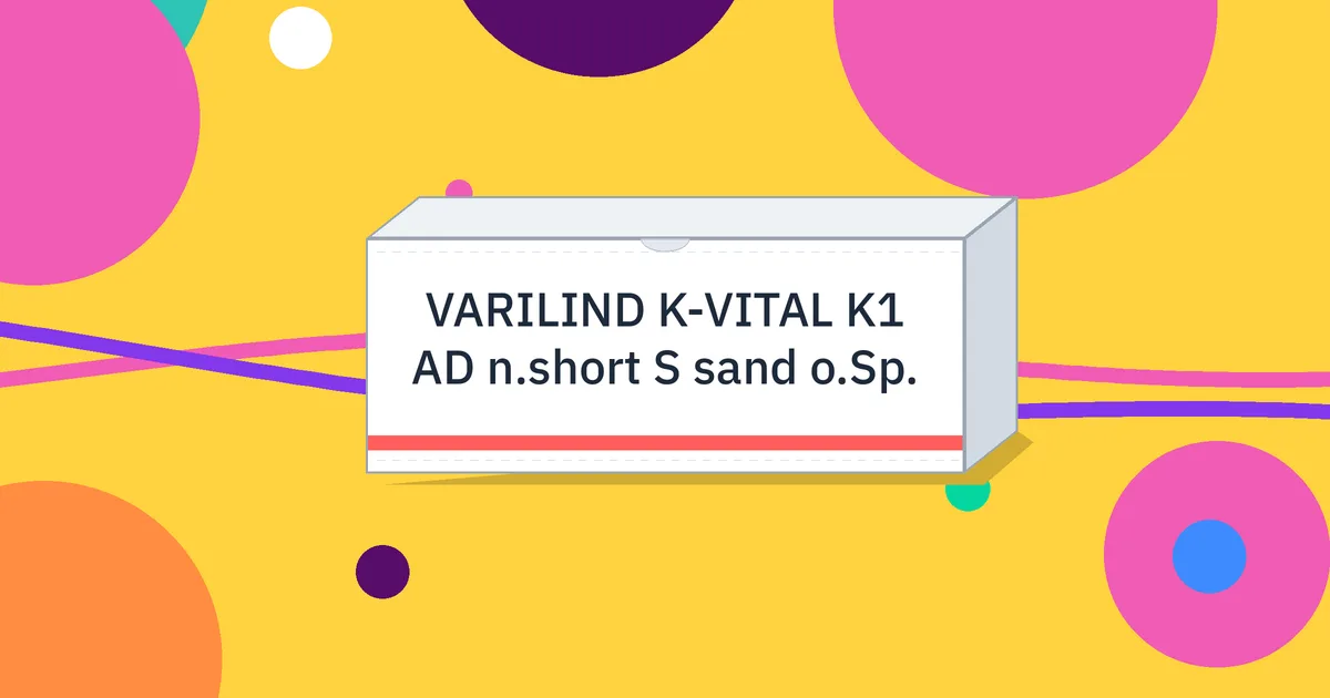 Symbolbild: Packung mit der Aufschrift VARILIND K-VITAL K1 AD n.short S sand o.Sp. (PZN 20565997) – Verfügbarkeit und Bezug in Apotheken in Frankfurt am Main