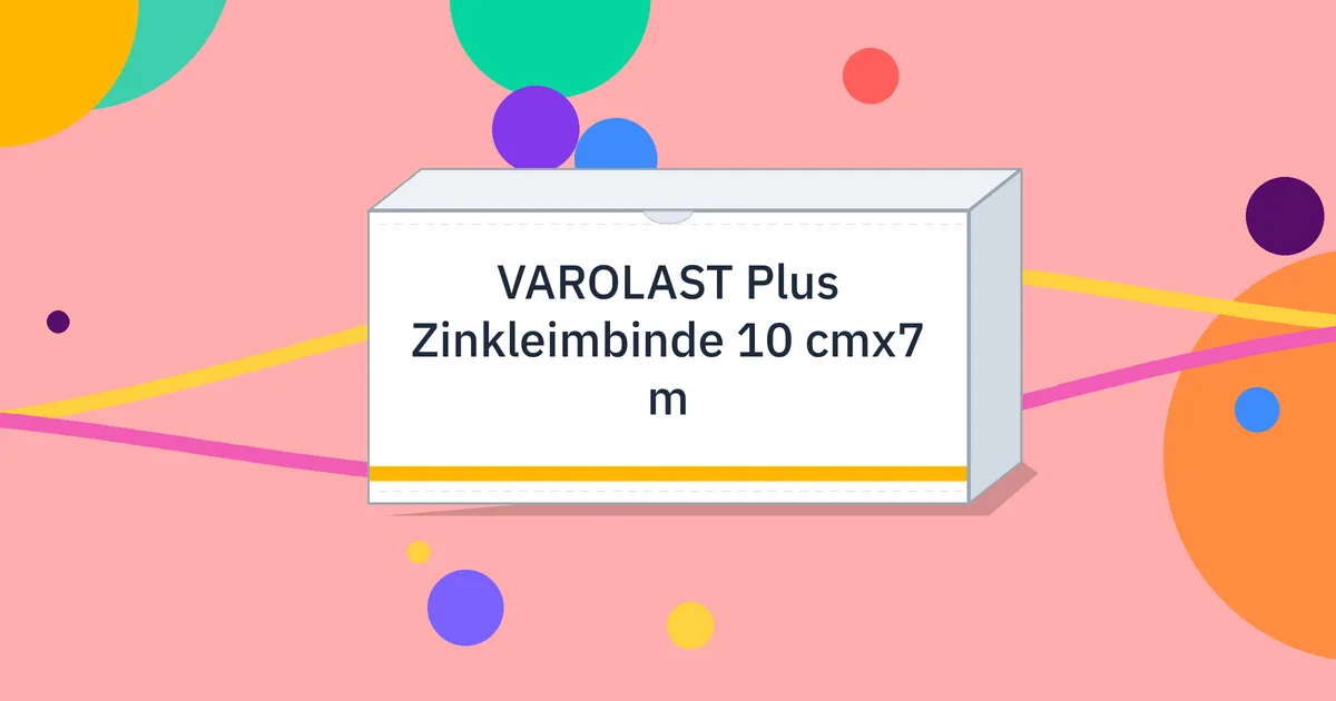 Symbolbild: Packung mit der Aufschrift VAROLAST Plus Zinkleimbinde 10 cmx7 m (PZN 05398102) – Verfügbarkeit und Bezug in Apotheken in Frankfurt am Main