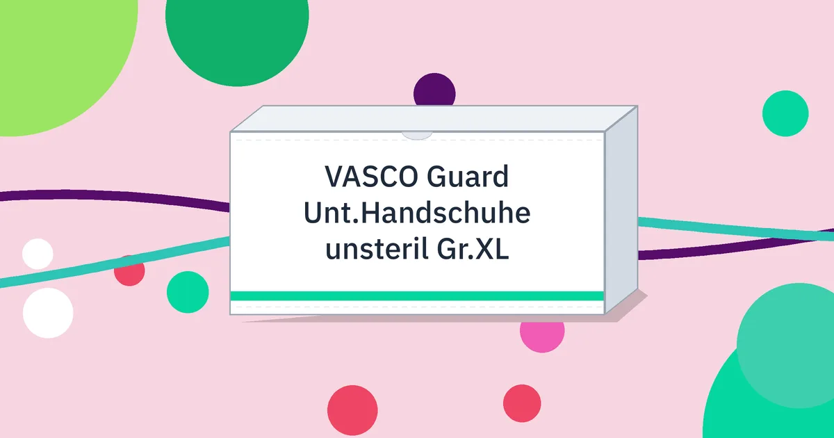 Symbolbild: Packung mit der Aufschrift VASCO Guard Unt.Handschuhe unsteril Gr.XL (PZN 13570963) – Verfügbarkeit und Bezug in Apotheken in Frankfurt am Main