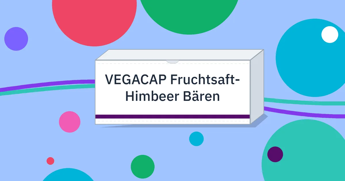 Symbolbild: Packung mit der Aufschrift VEGACAP Fruchtsaft-Himbeer Bären (PZN 16607945) – Verfügbarkeit und Bezug in Apotheken in Frankfurt am Main