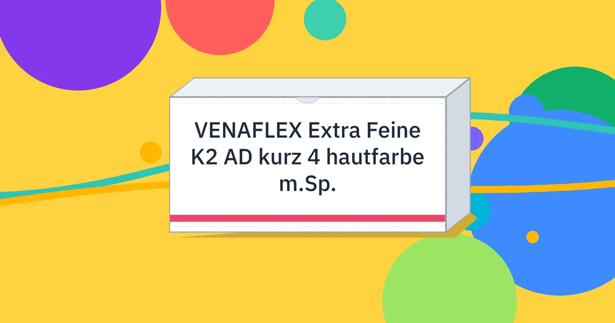 Symbolbild: Packung mit der Aufschrift VENAFLEX Extra Feine K2 AD kurz 4 hautfarbe m.Sp. (PZN 18308187) – Verfügbarkeit und Bezug in Apotheken in Frankfurt am Main
