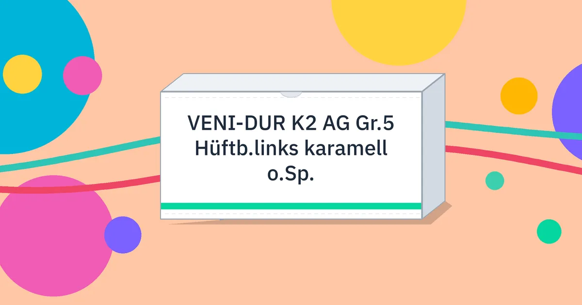Symbolbild: Packung mit der Aufschrift VENI-DUR K2 AG Gr.5 Hüftb.links karamell o.Sp. (PZN 13760646) – Verfügbarkeit und Bezug in Apotheken in Frankfurt am Main