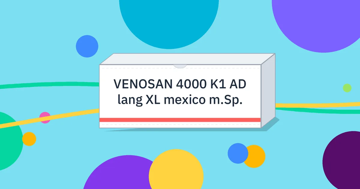 Symbolbild: Packung mit der Aufschrift VENOSAN 4000 K1 AD lang XL mexico m.Sp. (PZN 14423023) – Verfügbarkeit und Bezug in Apotheken in Frankfurt am Main