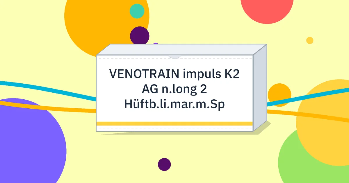Symbolbild: Packung mit der Aufschrift VENOTRAIN impuls K2 AG n.long 2 Hüftb.li.mar.m.Sp (PZN 15218816) – Verfügbarkeit und Bezug in Apotheken in Frankfurt am Main