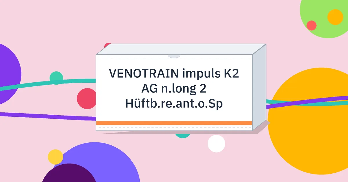Symbolbild: Packung mit der Aufschrift VENOTRAIN impuls K2 AG n.long 2 Hüftb.re.ant.o.Sp (PZN 15217314) – Verfügbarkeit und Bezug in Apotheken in Frankfurt am Main