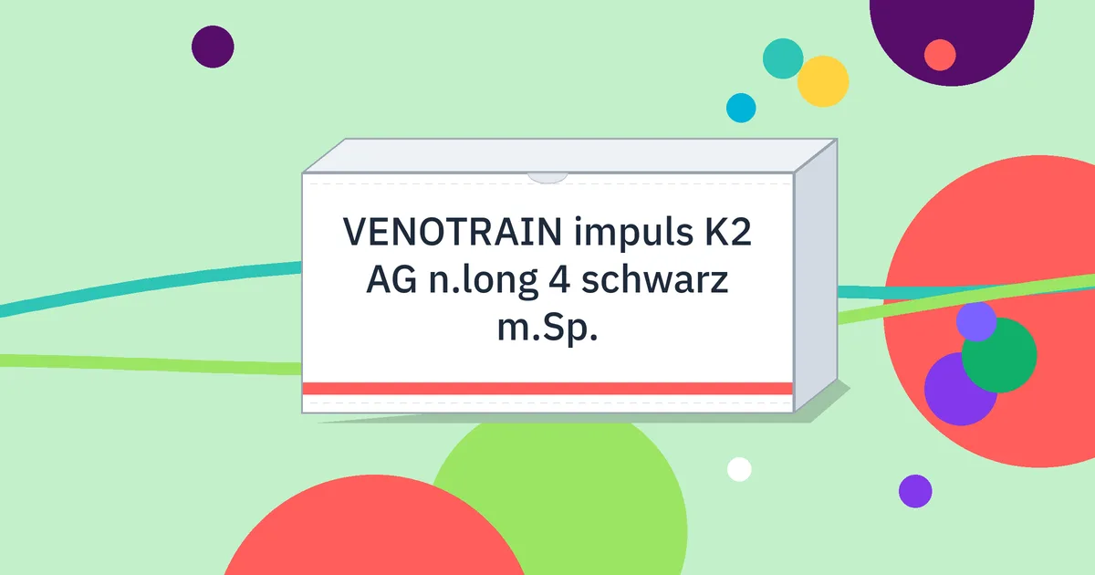 Symbolbild: Packung mit der Aufschrift VENOTRAIN impuls K2 AG n.long 4 schwarz m.Sp. (PZN 00494344) – Verfügbarkeit und Bezug in Apotheken in Frankfurt am Main