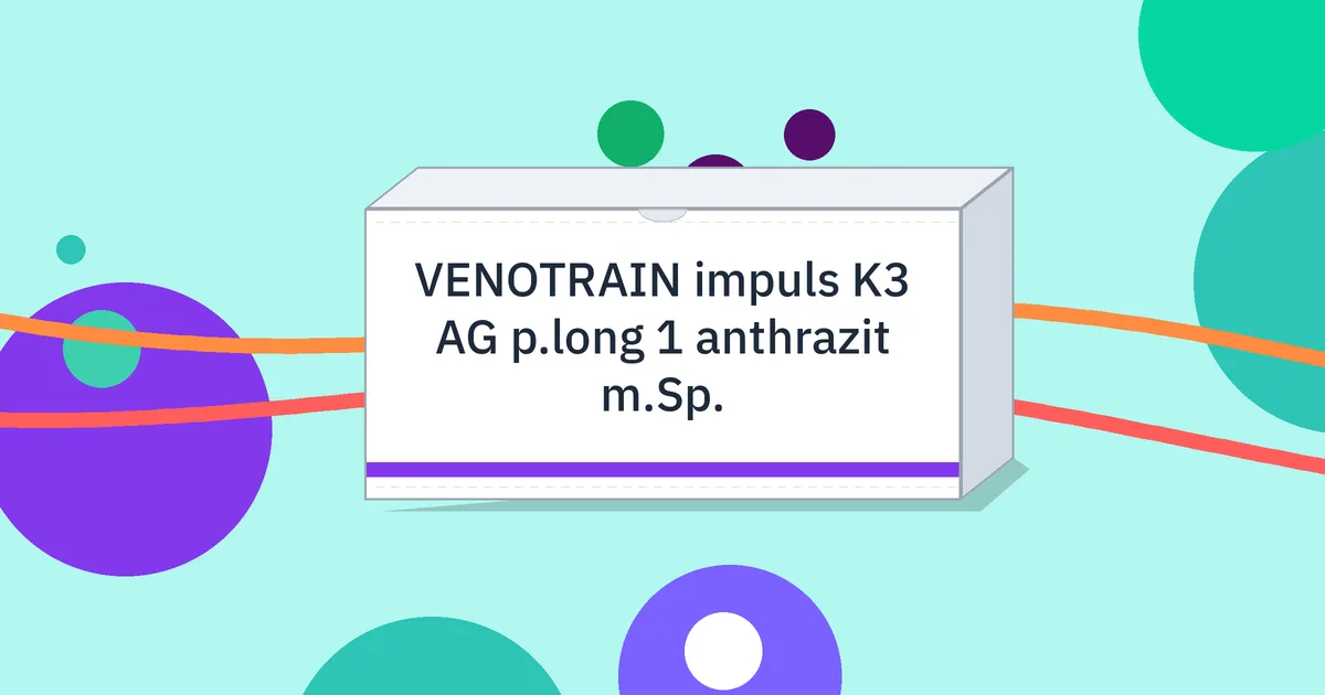 Symbolbild: Packung mit der Aufschrift VENOTRAIN impuls K3 AG p.long 1 anthrazit m.Sp. (PZN 15213629) – Verfügbarkeit und Bezug in Apotheken in Frankfurt am Main