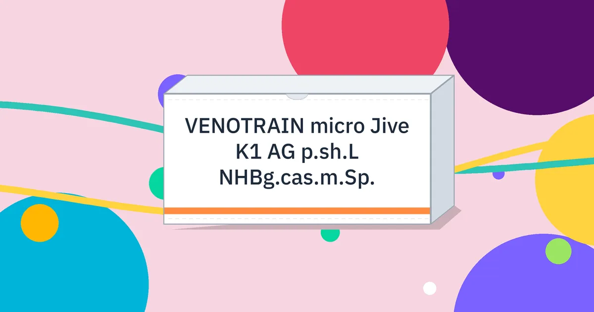 Symbolbild: Packung mit der Aufschrift VENOTRAIN micro Jive K1 AG p.sh.L NHBg.cas.m.Sp. (PZN 20766744) – Verfügbarkeit und Bezug in Apotheken in Frankfurt am Main