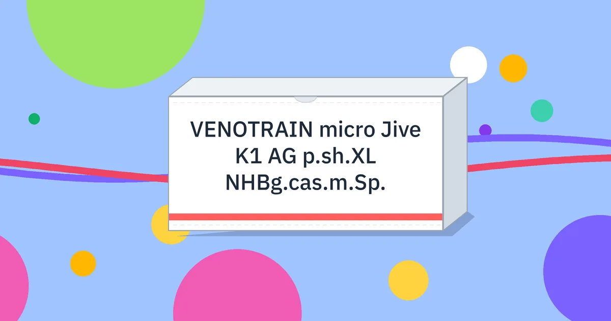 Symbolbild: Packung mit der Aufschrift VENOTRAIN micro Jive K1 AG p.sh.XL NHBg.cas.m.Sp. (PZN 20766750) – Verfügbarkeit und Bezug in Apotheken in Frankfurt am Main