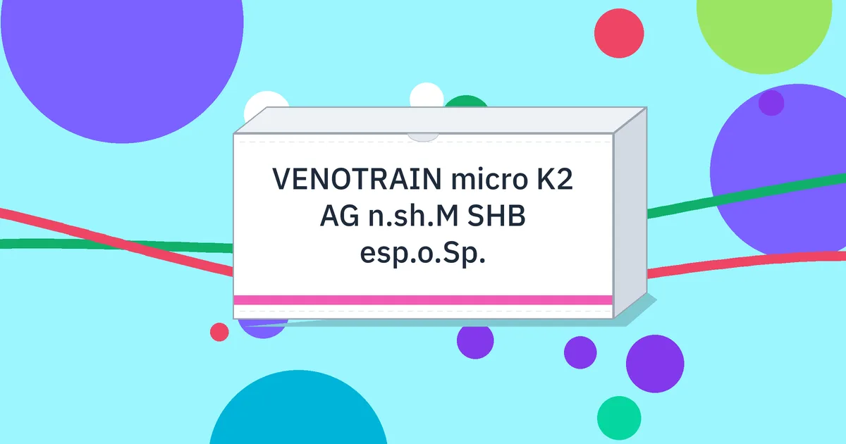 Symbolbild: Packung mit der Aufschrift VENOTRAIN micro K2 AG n.sh.M SHB esp.o.Sp. (PZN 05715206) – Verfügbarkeit und Bezug in Apotheken in Frankfurt am Main