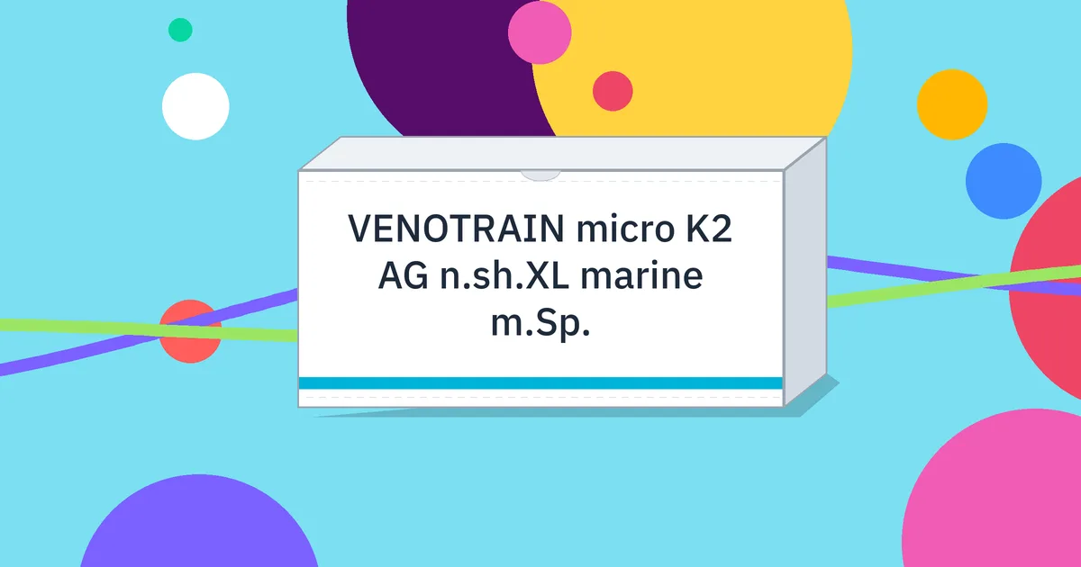 Symbolbild: Packung mit der Aufschrift VENOTRAIN micro K2 AG n.sh.XL marine m.Sp. (PZN 04330740) – Verfügbarkeit und Bezug in Apotheken in Frankfurt am Main