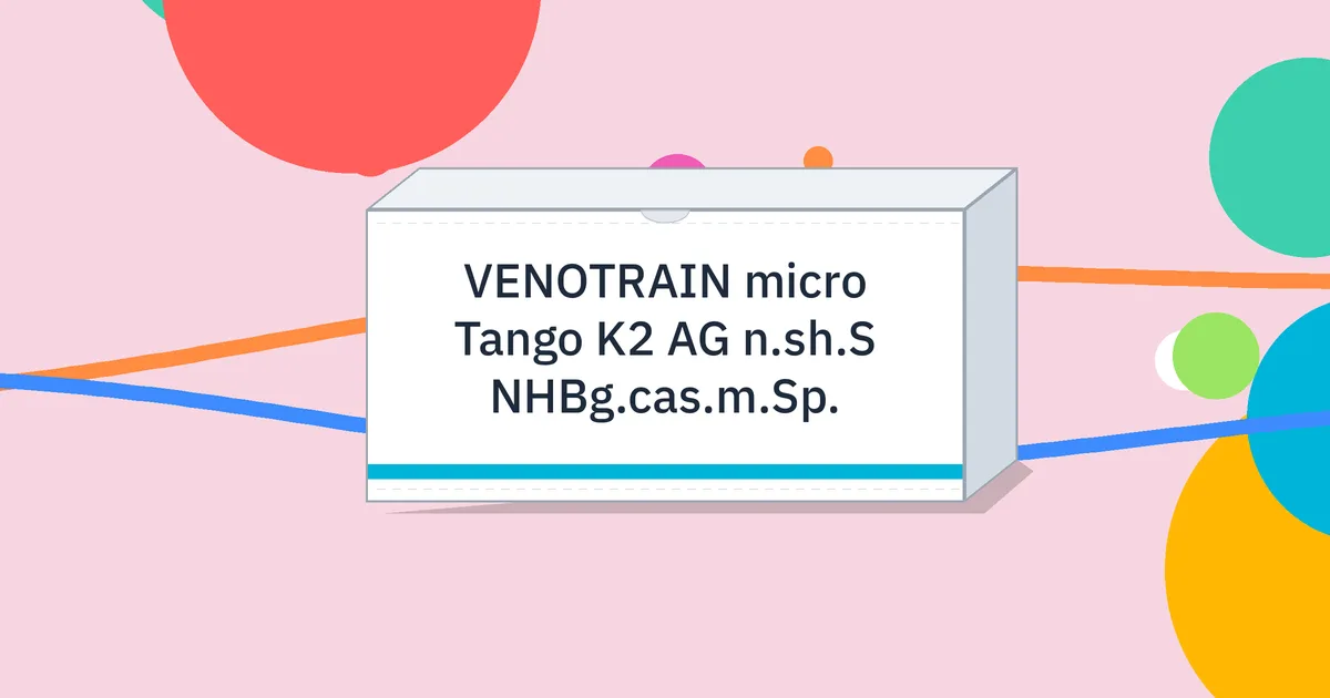 Symbolbild: Packung mit der Aufschrift VENOTRAIN micro Tango K2 AG n.sh.S NHBg.cas.m.Sp. (PZN 20764082) – Verfügbarkeit und Bezug in Apotheken in Frankfurt am Main