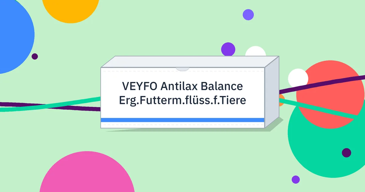 Symbolbild: Packung mit der Aufschrift VEYFO Antilax Balance Erg.Futterm.flüss.f.Tiere (PZN 18378555) – Verfügbarkeit und Bezug in Apotheken in Frankfurt am Main